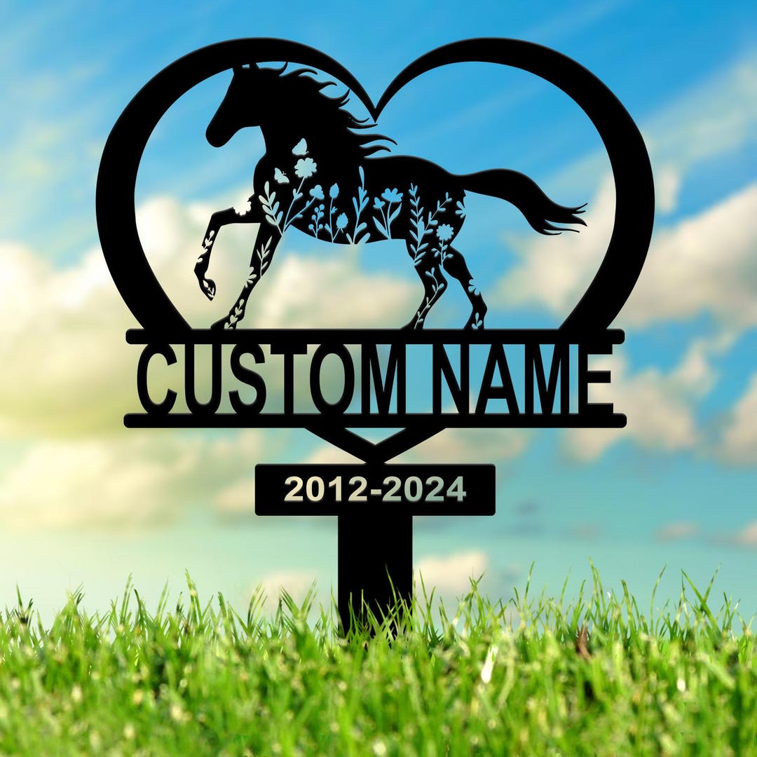 Personalized Floral Horse Heart Memorial Stake - Pet Grave Marker Sign ...