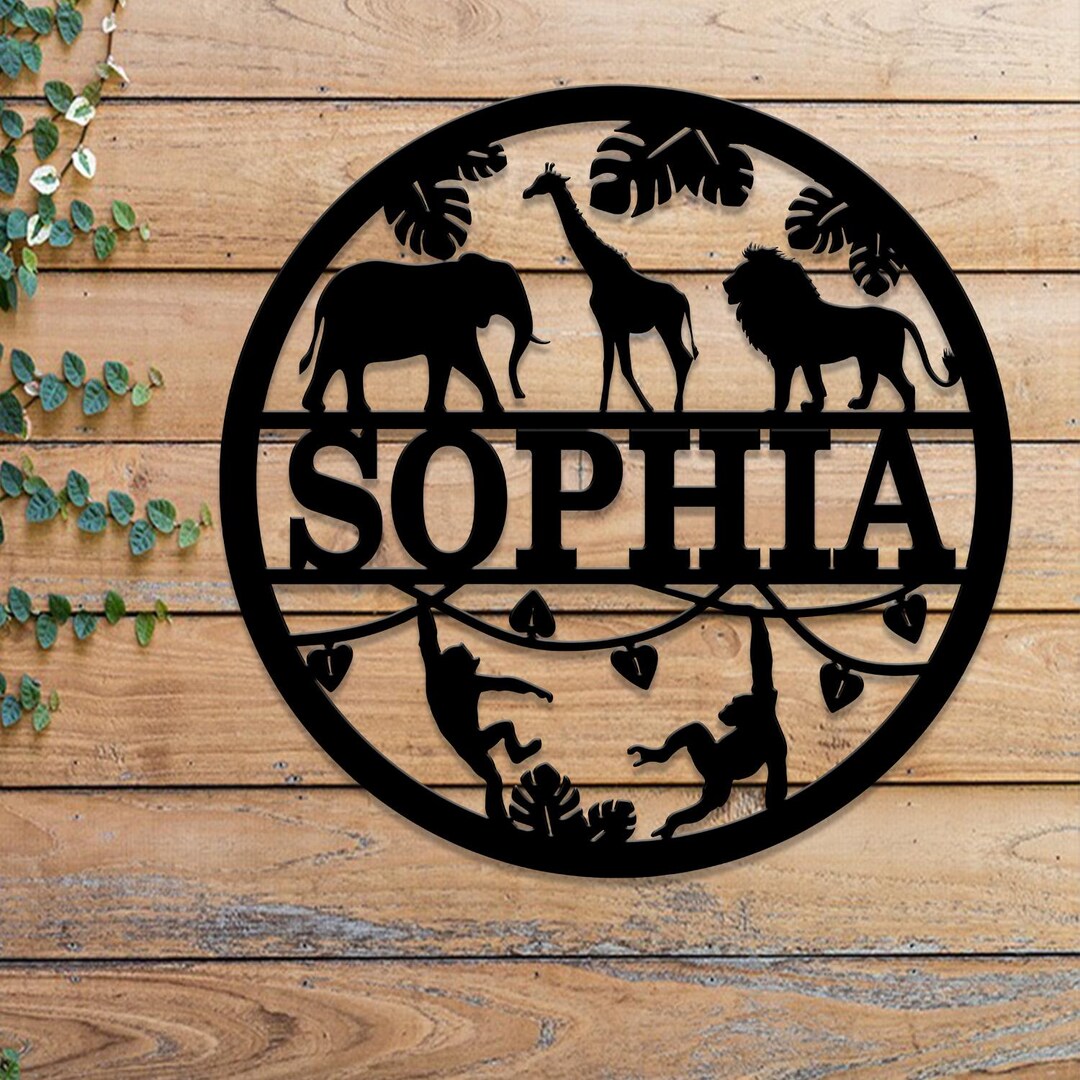 Custom Safari Animals Name Sign, Metal Safari Sign, Metal Wall Art ...