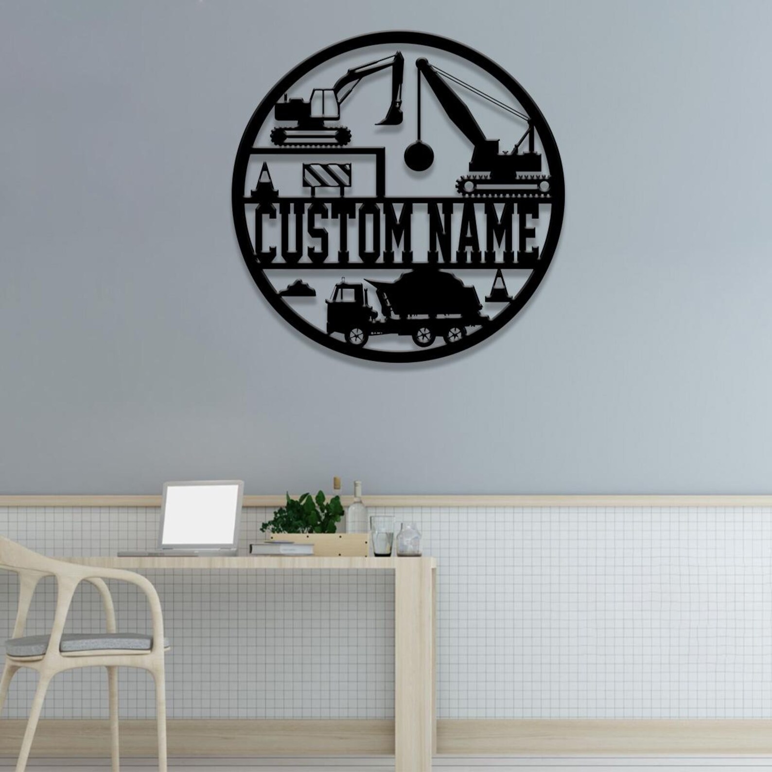 Custom Construction Name Sign With LED Light, Personalized Construction ...