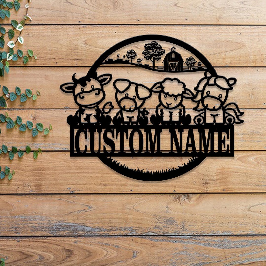 Custom Cute Farm Animals Name Sign With LED, Personalized Farm Animals ...