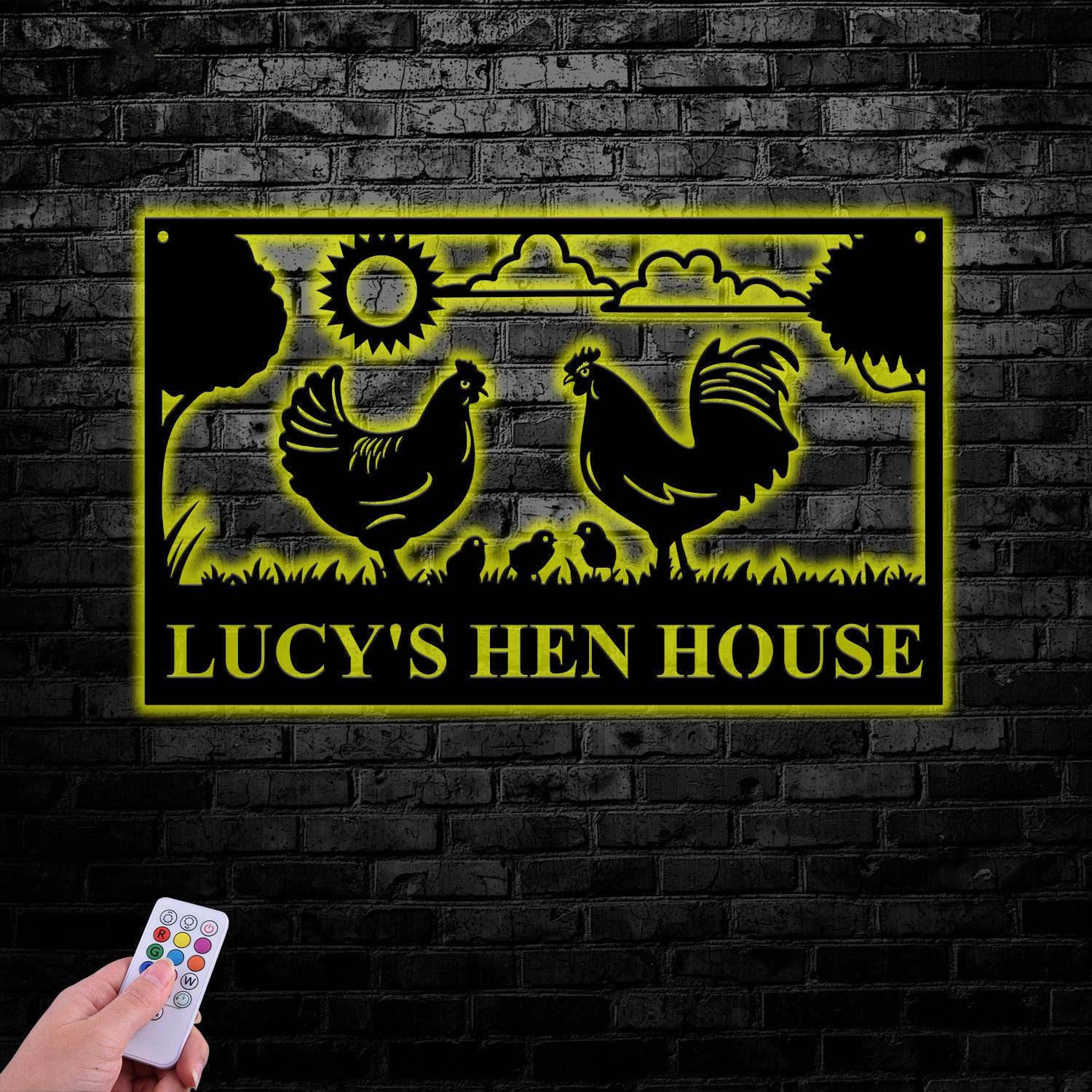 Personalized Hen House Sign With LED Light, Custom Chicken Coop Metal ...