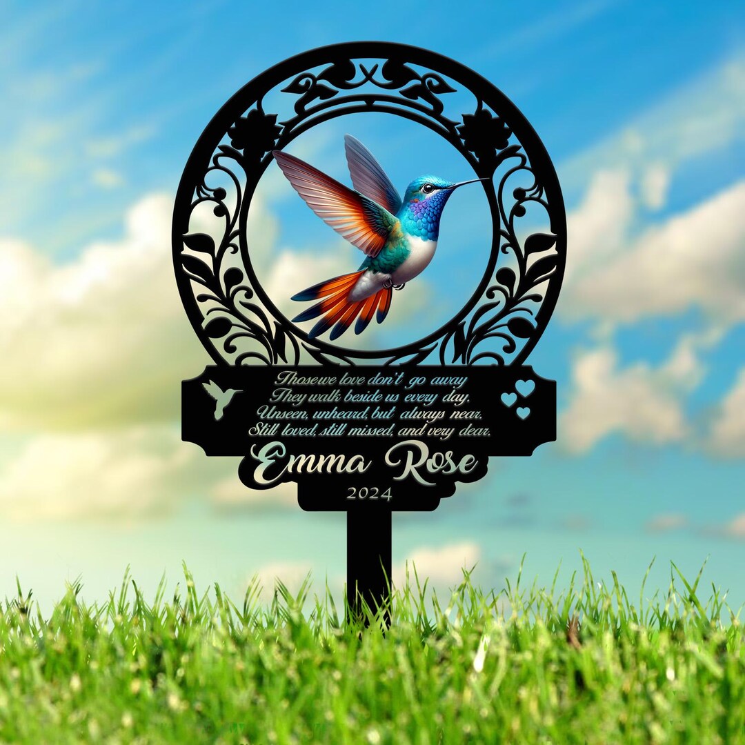 Personalized Hummingbird Memorial Metal Stake, Hummingbird Name Sign ...