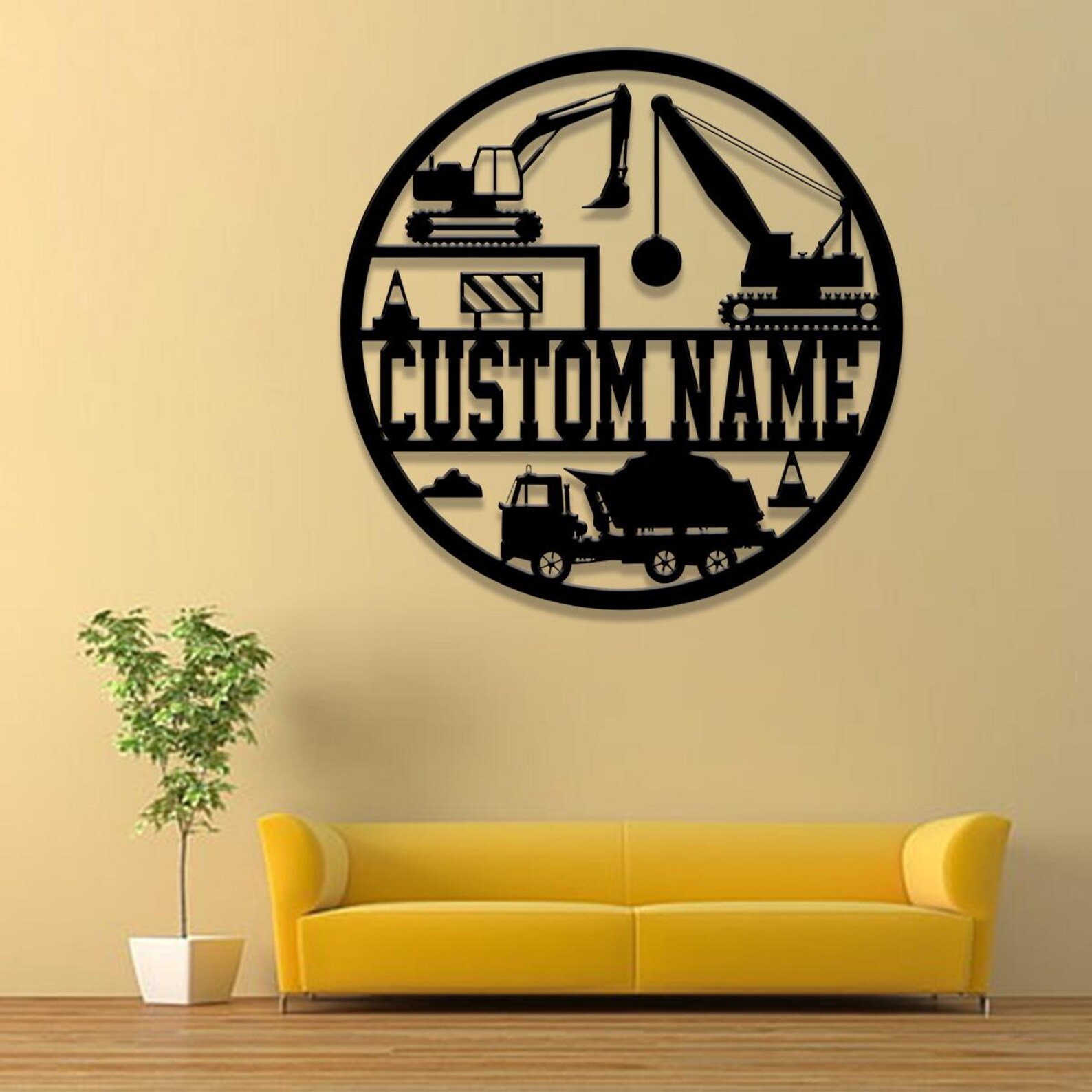Custom Construction Name Sign With LED Light, Personalized Construction ...