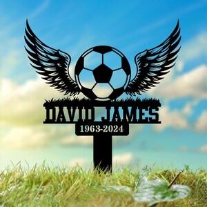 Custom Soccer Ball With Wings Memorial Plaque Stake, Grave Markers ...