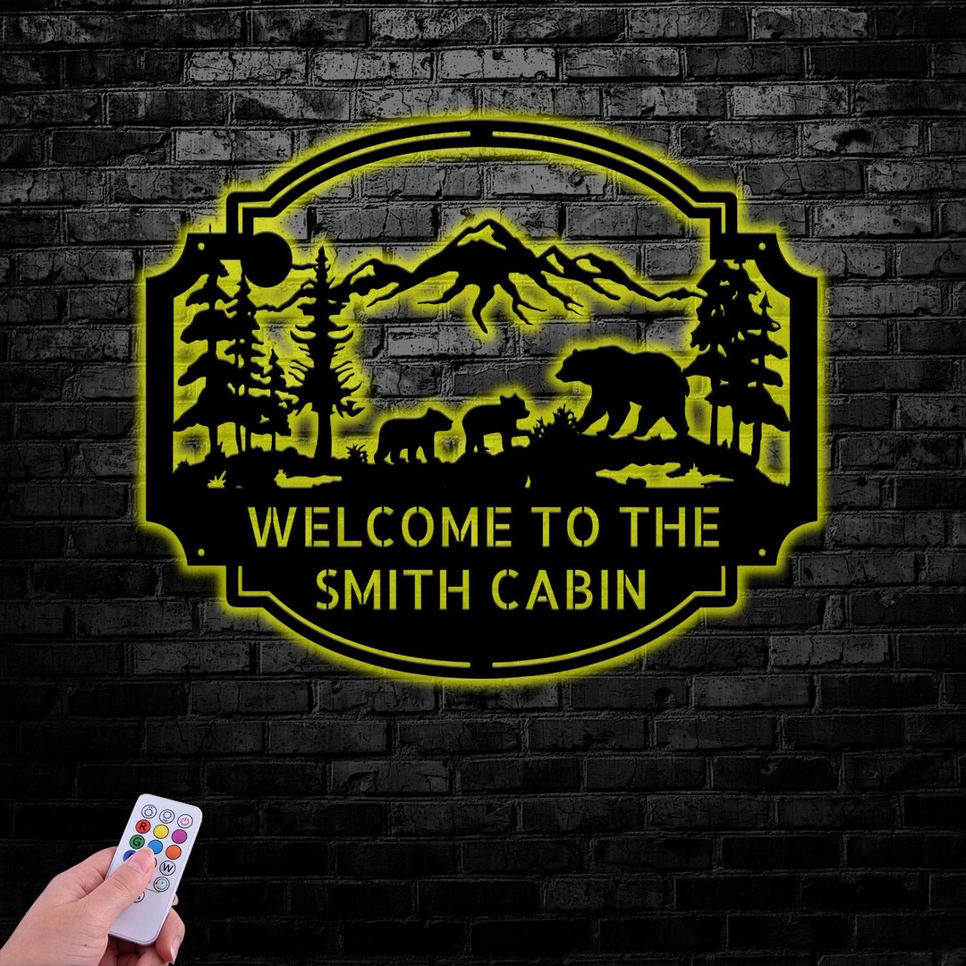 Custom Family Bear Cabin Sign, Personalized Mountain Decor, Outdoor ...