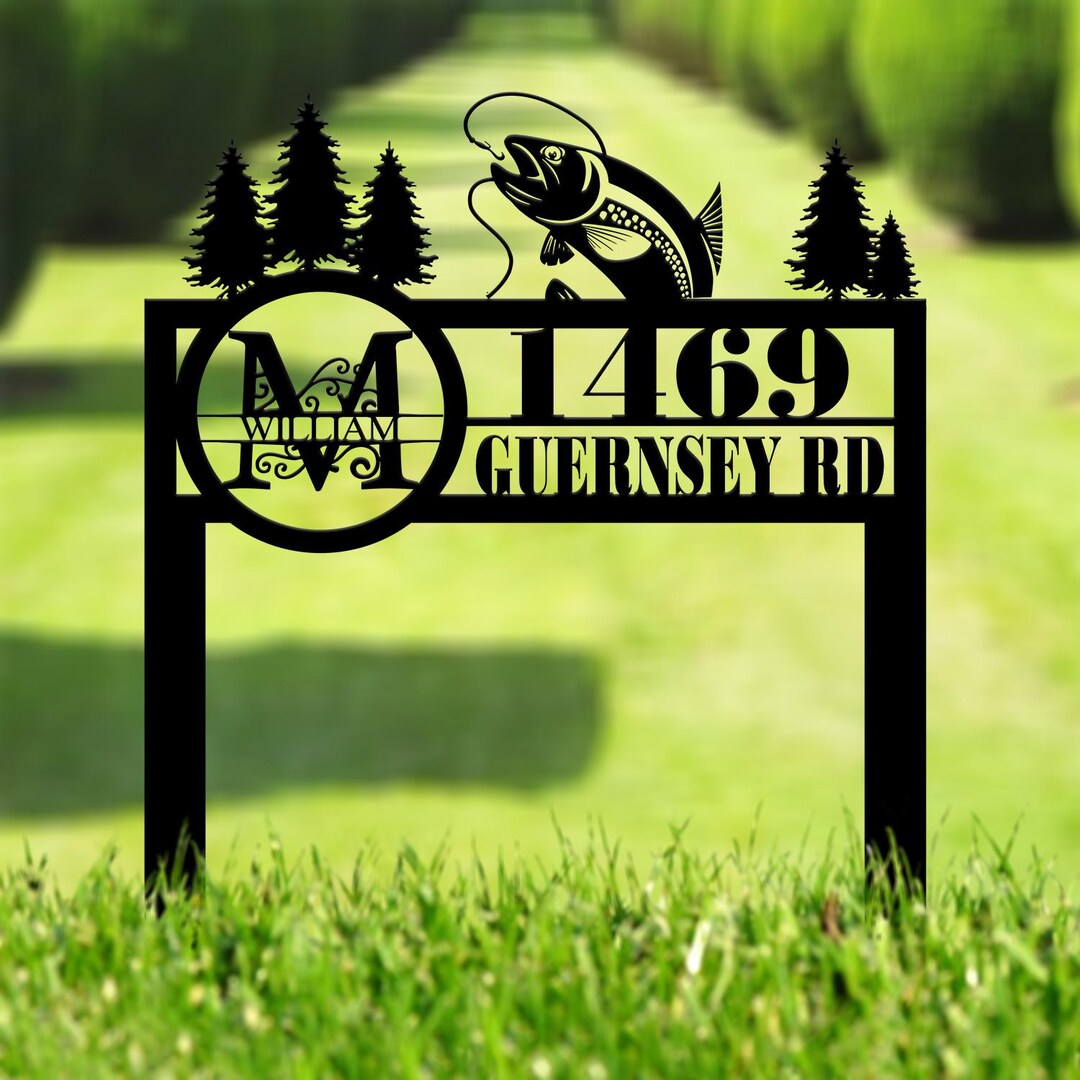 Custom Trout Fishing Address Sign, Custom Fishing Sign, Outdoor Fishing ...