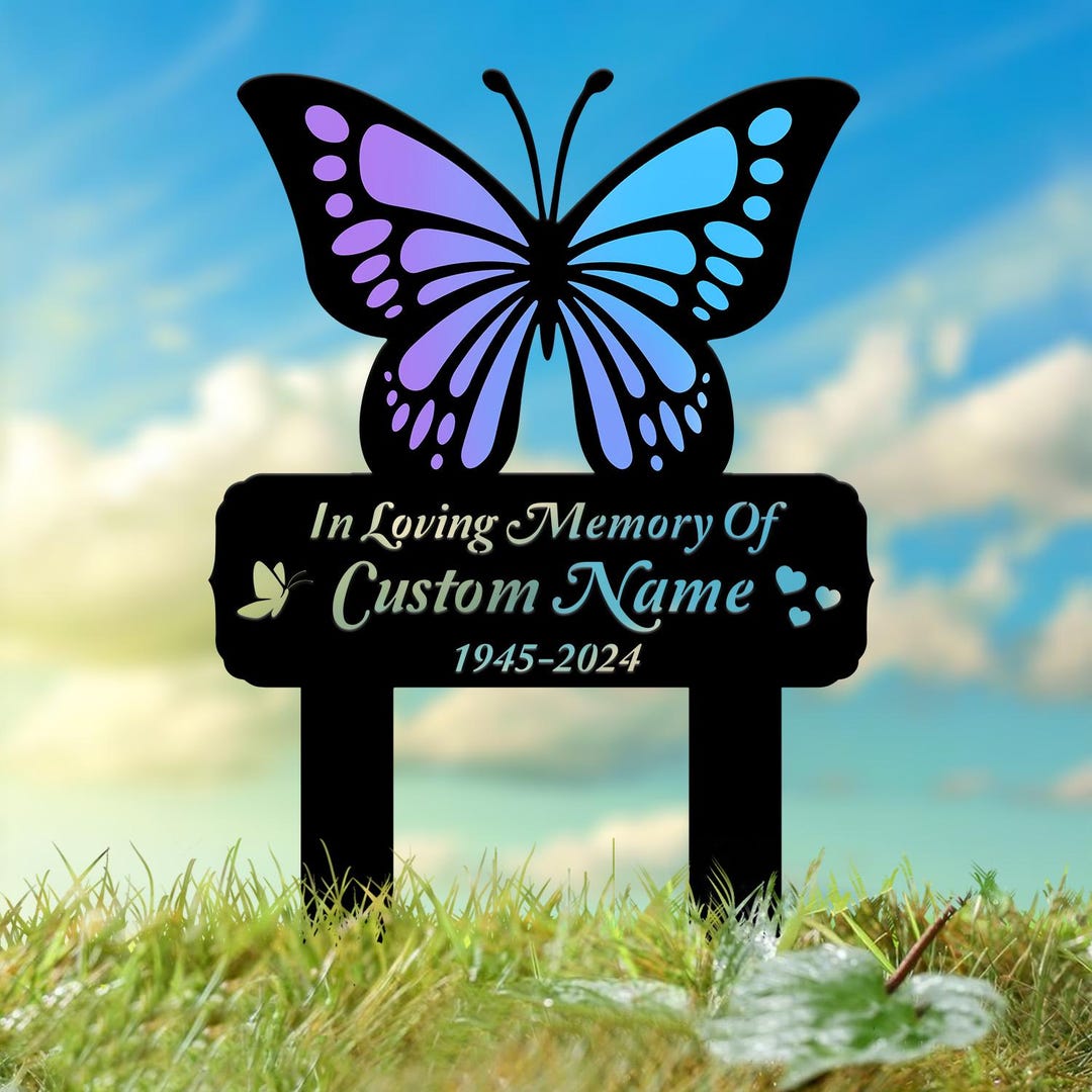 Personalized Butterfly Memorial Stake, Metal Garden Memorial, Sympathy ...