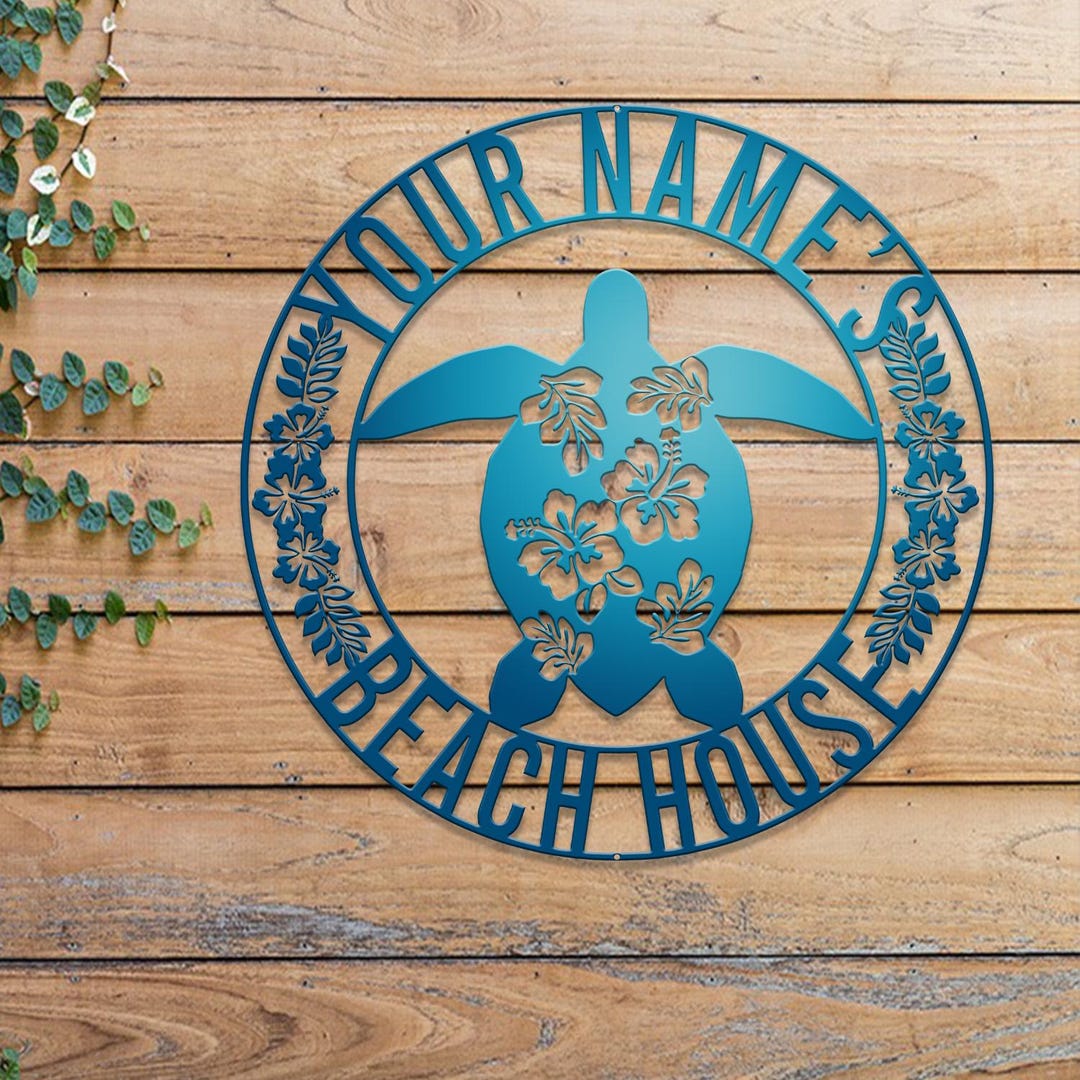 Custom Turtle Name Sign, Personalized Beach House Sign, Beach Sign ...