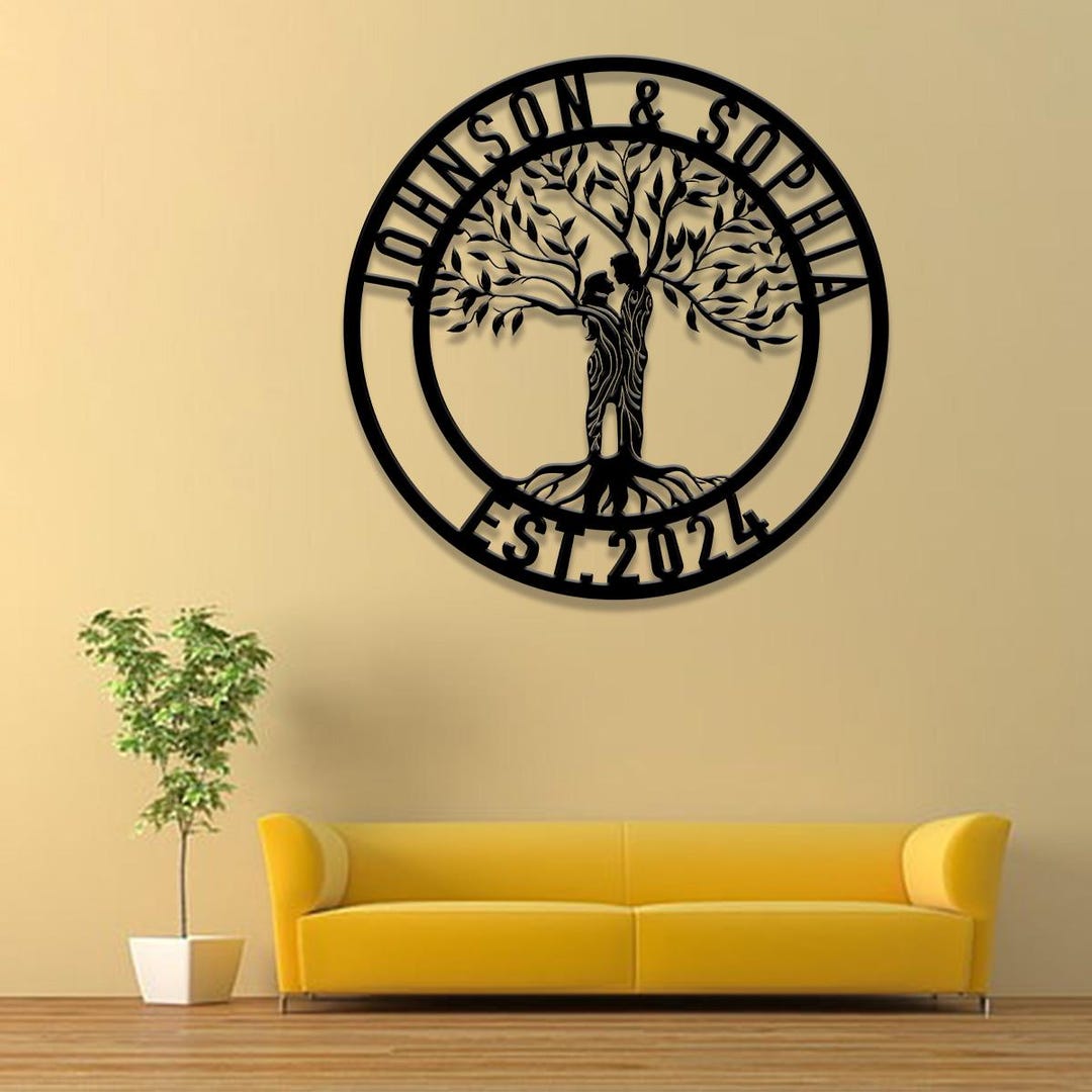 Personalized Tree of Life LED Light Metal Sign, Couple Name Sign ...