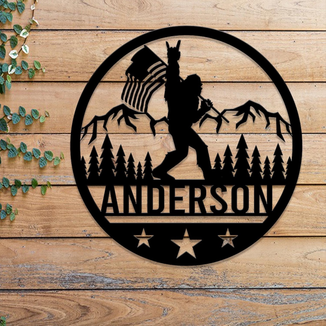 Outdoor Sasquatch With US Flag Led Light Metal Sign - Custom Bigfoot ...