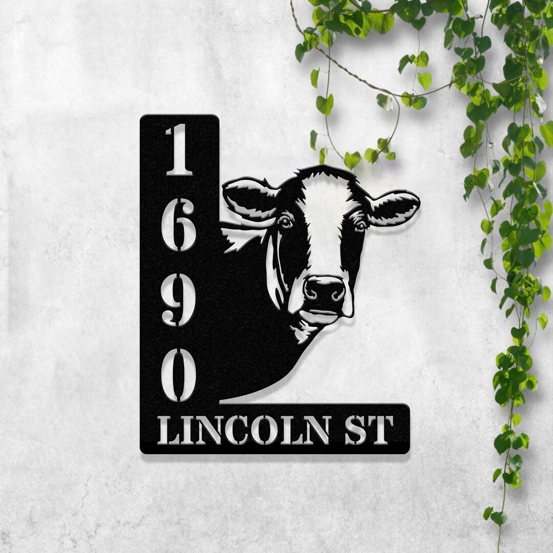Custom Metal Cow Address Sign, Personalized Farmhouse Decor, Exterior ...