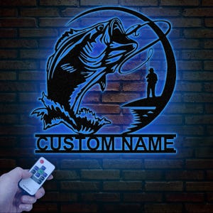 Custom Fishing Metal Sign With Led Lights, Fish Name Sign, Personalized ...