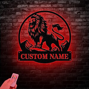 Personalized Lion Metal Wall Sign, Custom Text Mountain Lion Wall Art ...