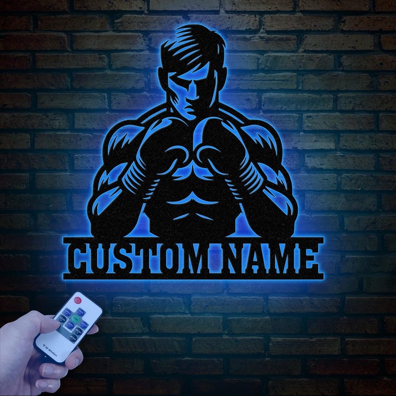 Custom Man Boxing Sign Metal Wall Art Led Light, Personalized Boxer ...