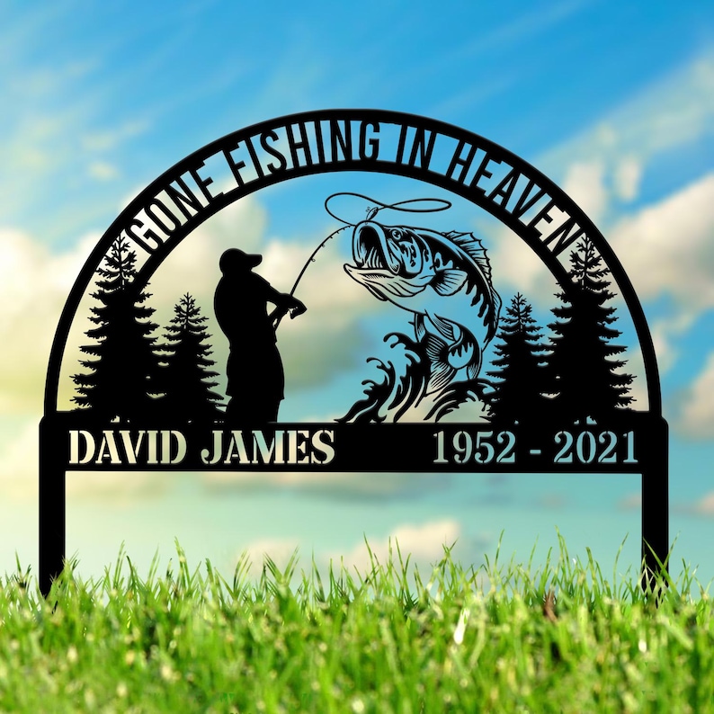 Custom Fishing in Heaven Memorial Plaque Stake, Memorial Grave Marker ...