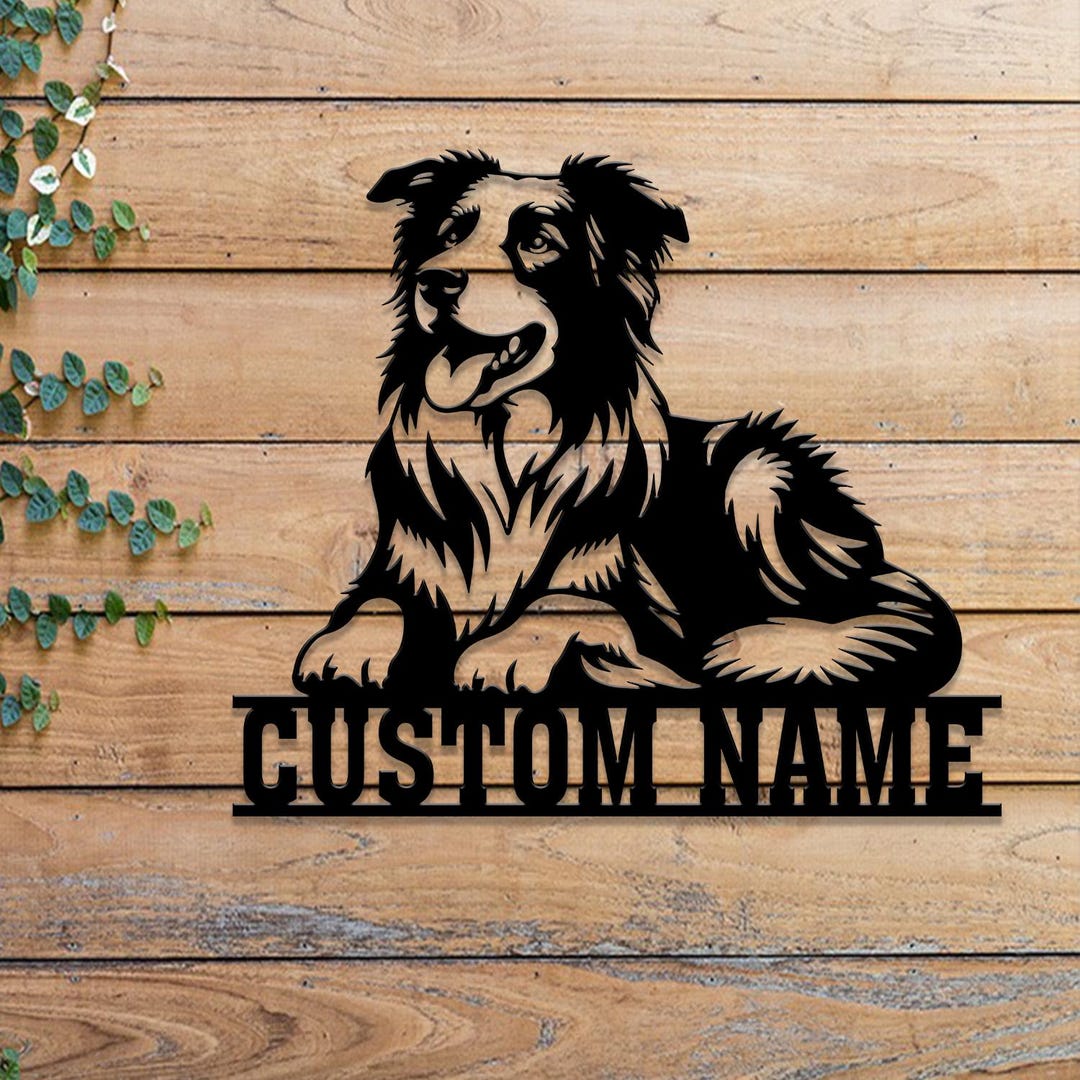 Custom Metal Border Collie Sign With LED Light, Family Name Gift for ...