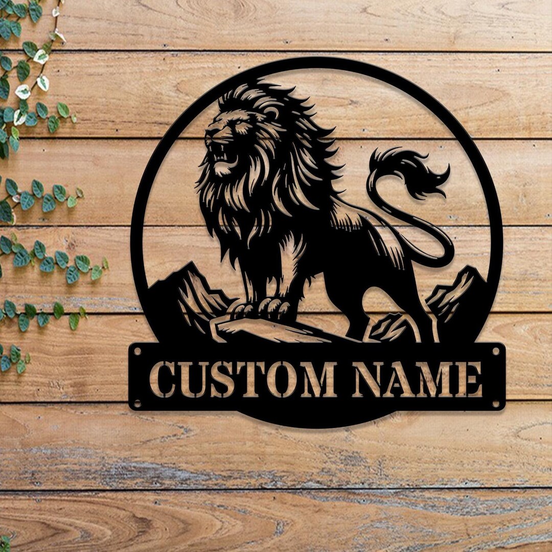 Personalized Lion Metal Wall Sign, Custom Text Mountain Lion Wall Art ...