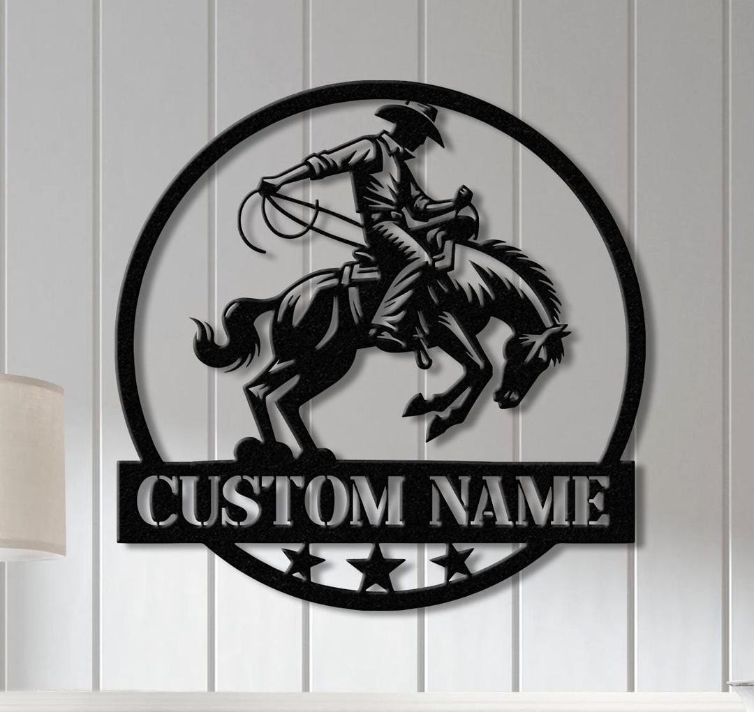 Western Riding Cowboy Metal Sign With Led Lights, Horse Lover Gift ...