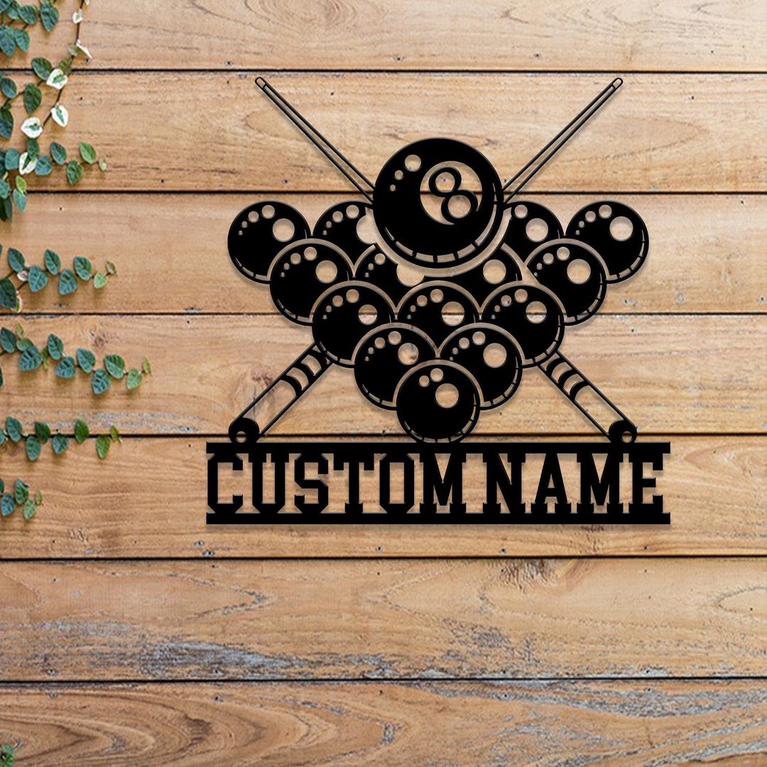 Personalized Billiards Metal Wall Art LED Light, Custom Pool Sign ...