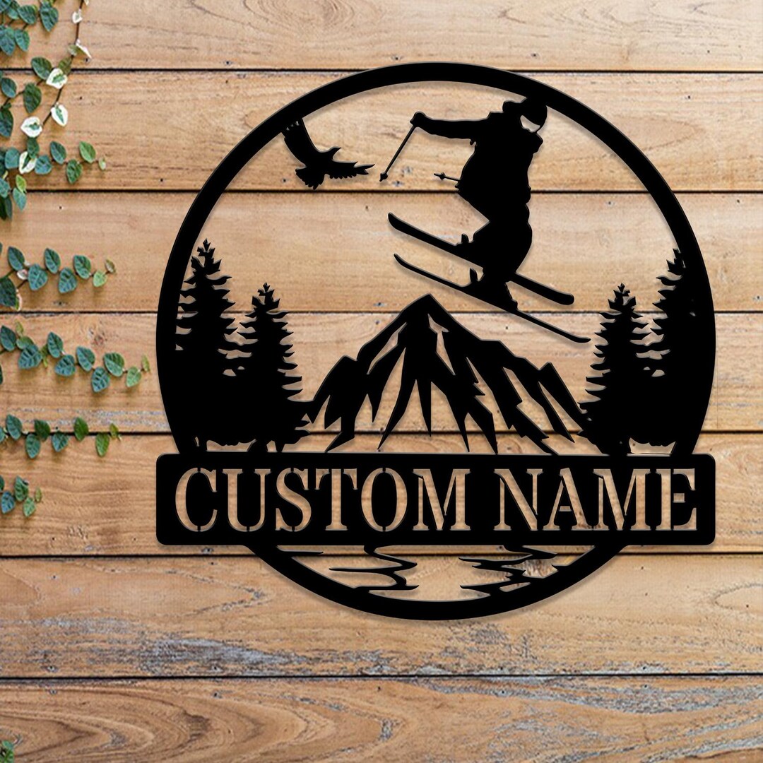 Custom Skiing Metal Sign With LED Lights - Personalized Ski Wall Art ...