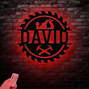 Personalized Wood Shop Sawblade Metal Sign With LED Light, Custom ...