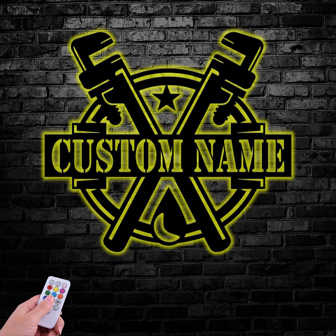 Custom Plumbing Metal Sign With LED Light, Personalized Plumber ...