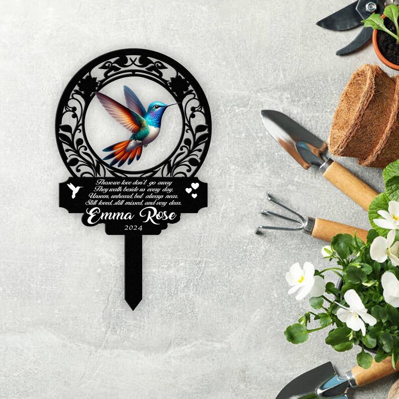 Personalized Hummingbird Memorial Garden Stake, Metal Garden Marker ...