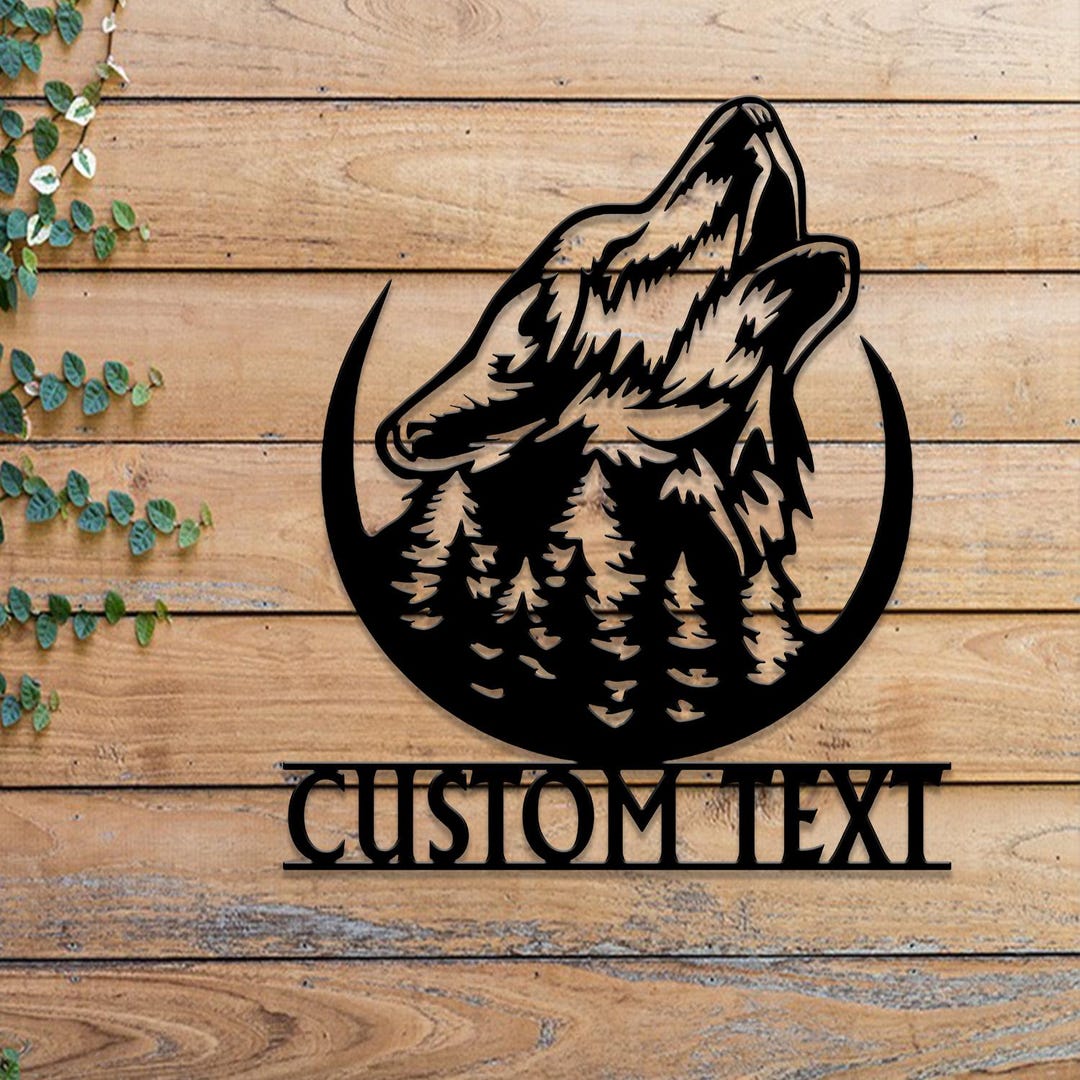 Personalized Wolf Howling Metal Ranch Sign With LED Light, Custom Wolf ...