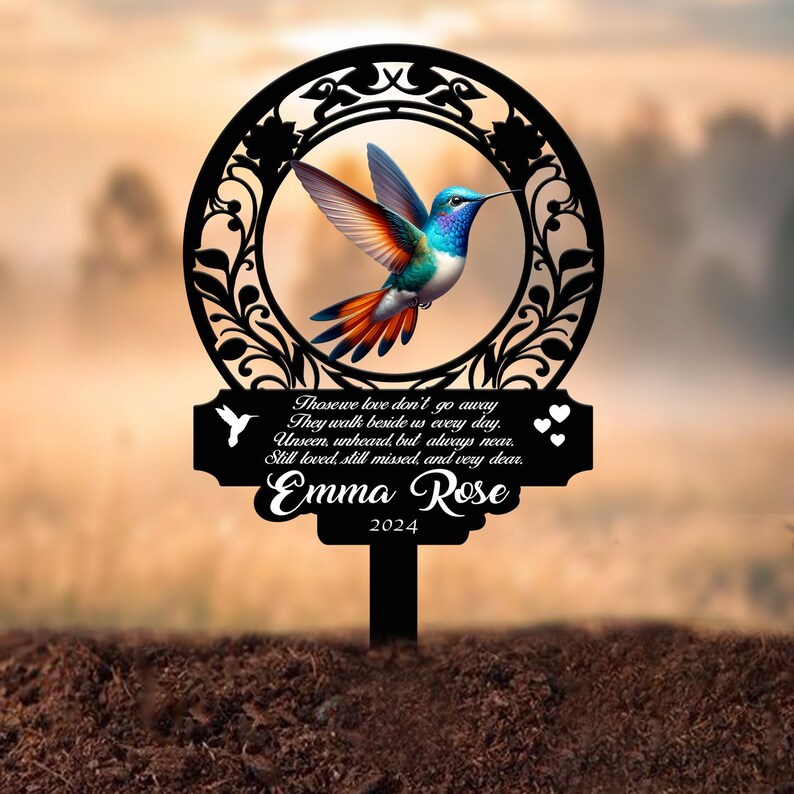 Personalized Hummingbird Memorial Garden Stake, Metal Garden Marker ...