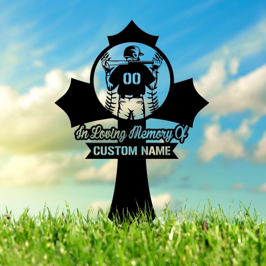 Custom Baseball Memorial Plaque Cross Stake, Personalized Baseball ...
