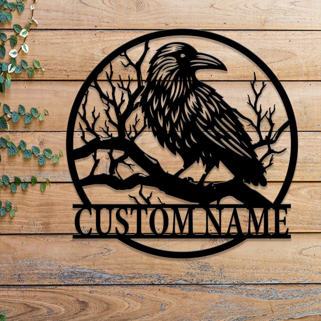Custom Raven Metal Sign With LED Lights, Personalized Black Crow Name ...
