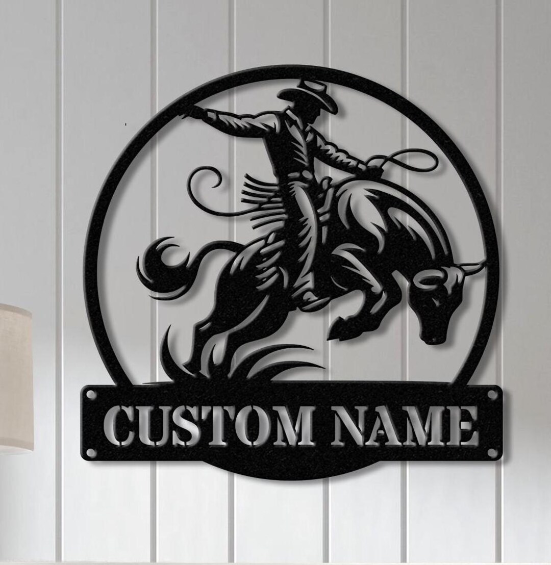 Western Cowboy Bull Rider Metal Sign With Led Lights, Personalized ...