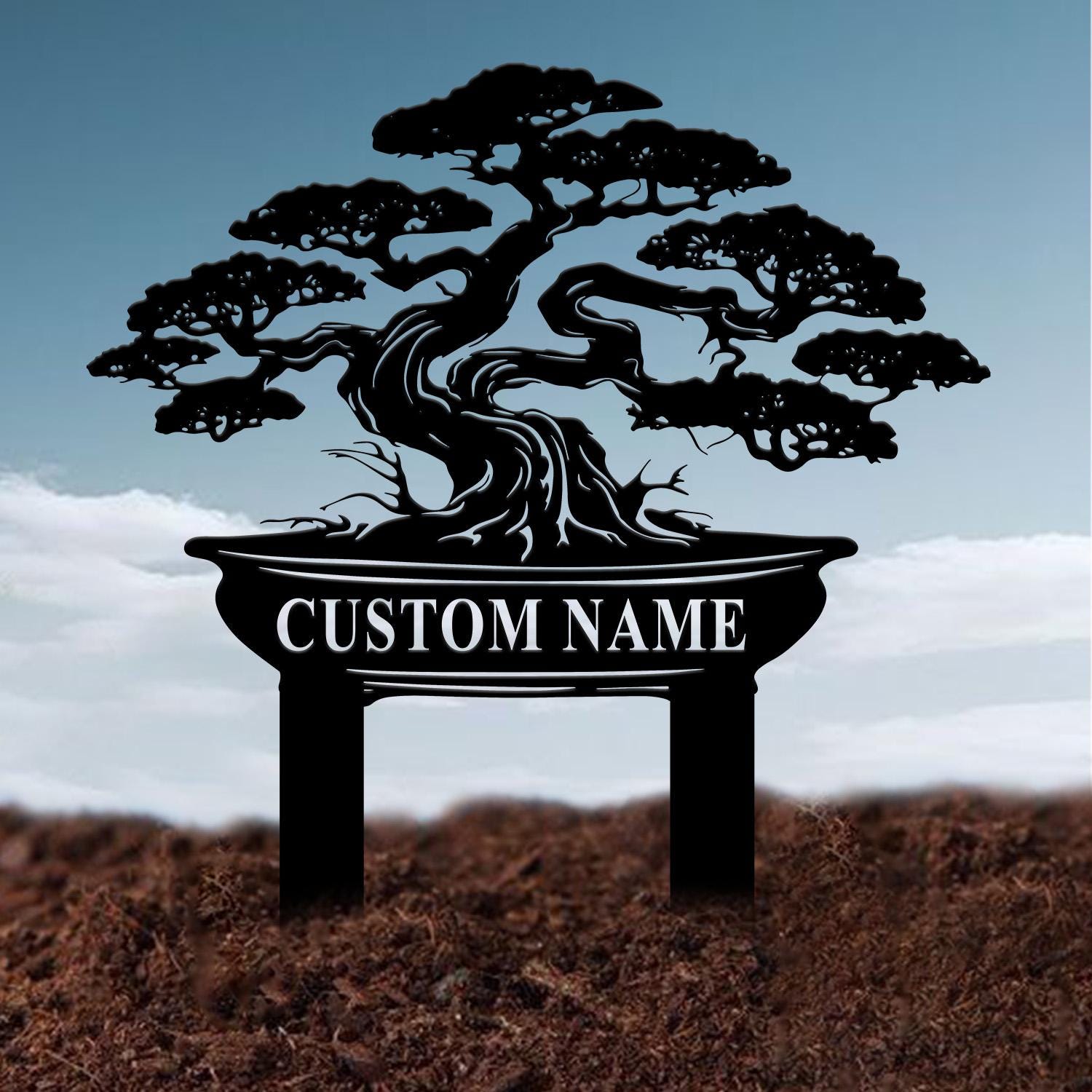 Personalized Bonsai Garden Sign, Custom Metal Garden Stake, Bonsai Tree ...