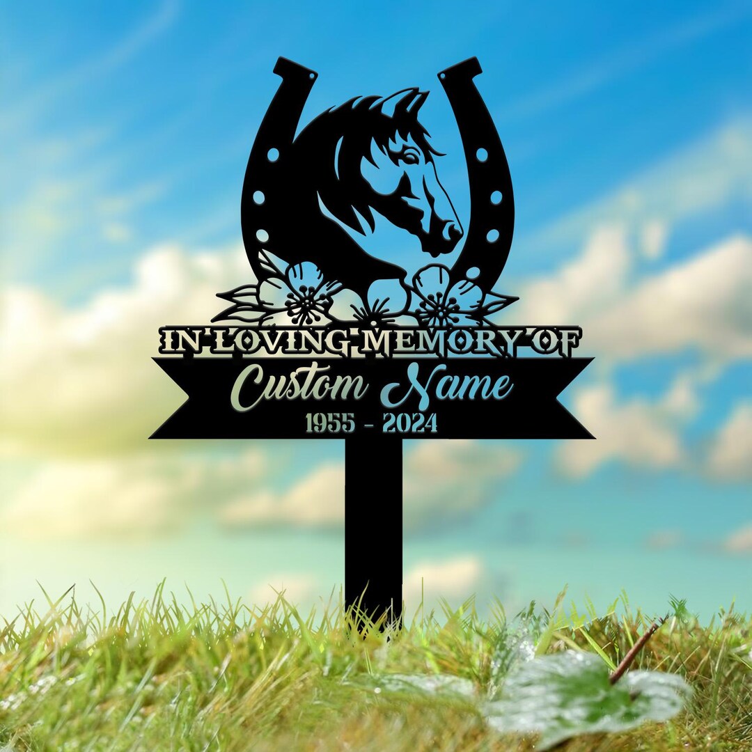 Custom Horseshoes Memorial Stake Sign, Pet Grave Markers Sign ...