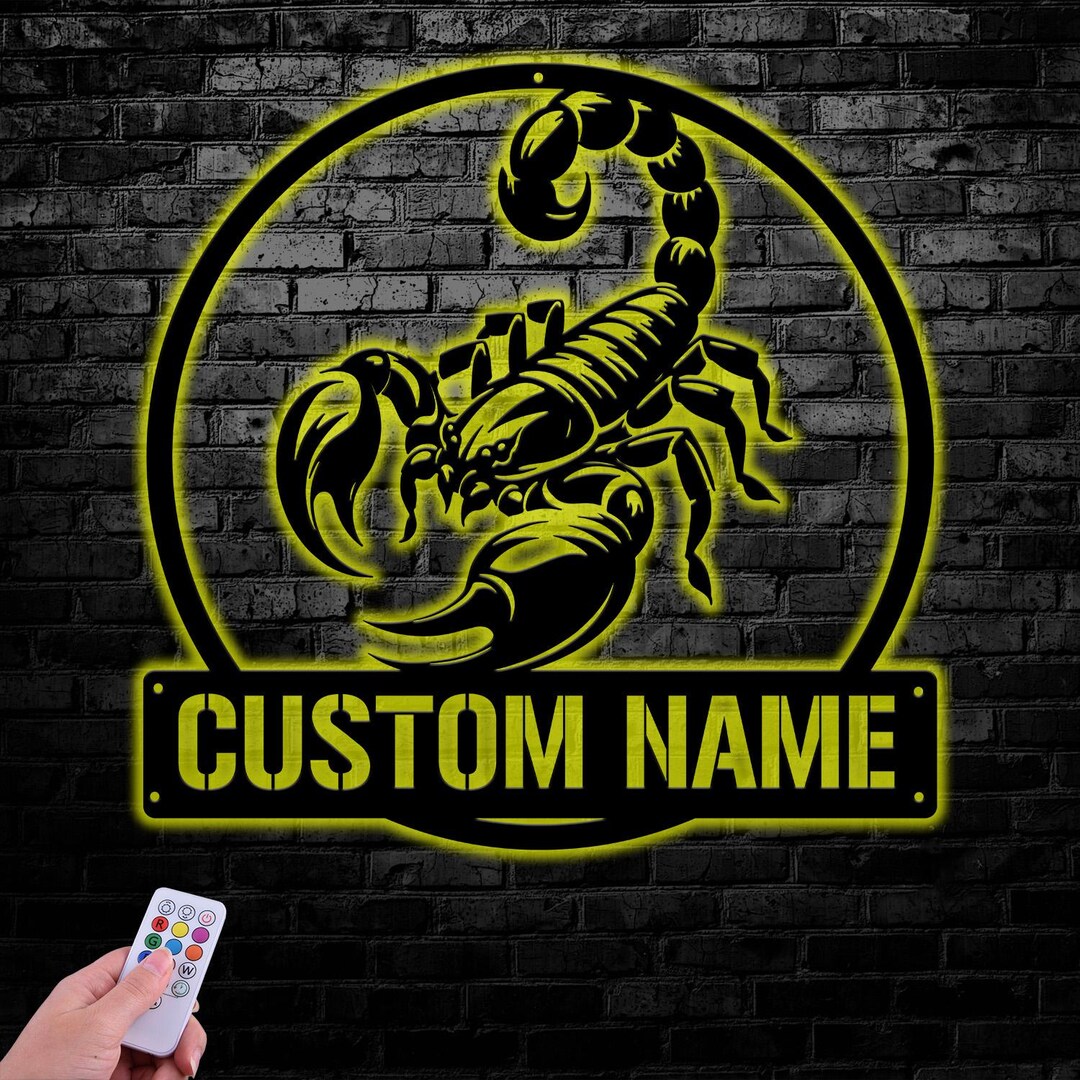 Custom Scorpion Metal Wall Art LED Light, Personalized Scorpion Name ...