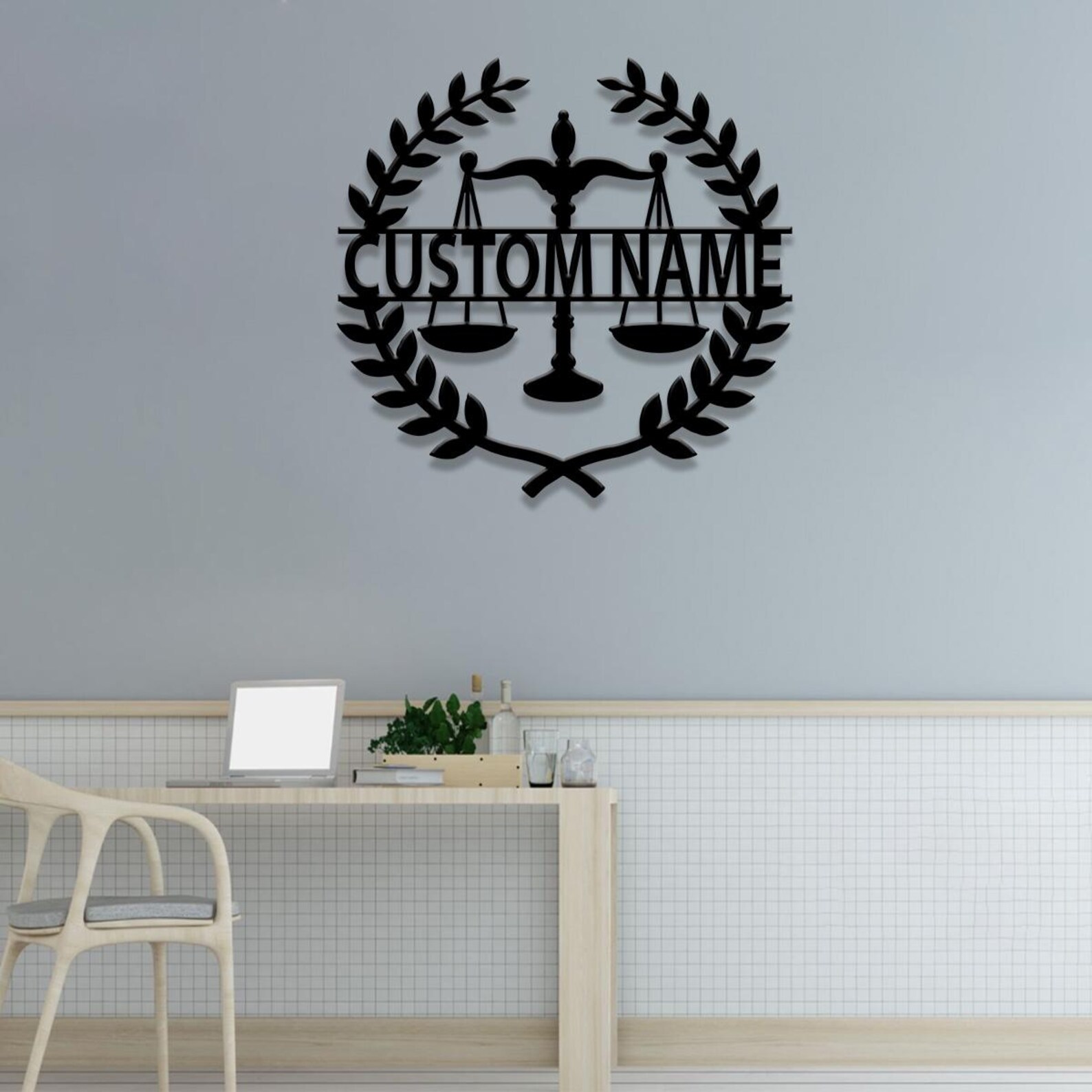 Custom Lawyer Metal Wall Art With LED Light - Attorney Sign & Scales of ...