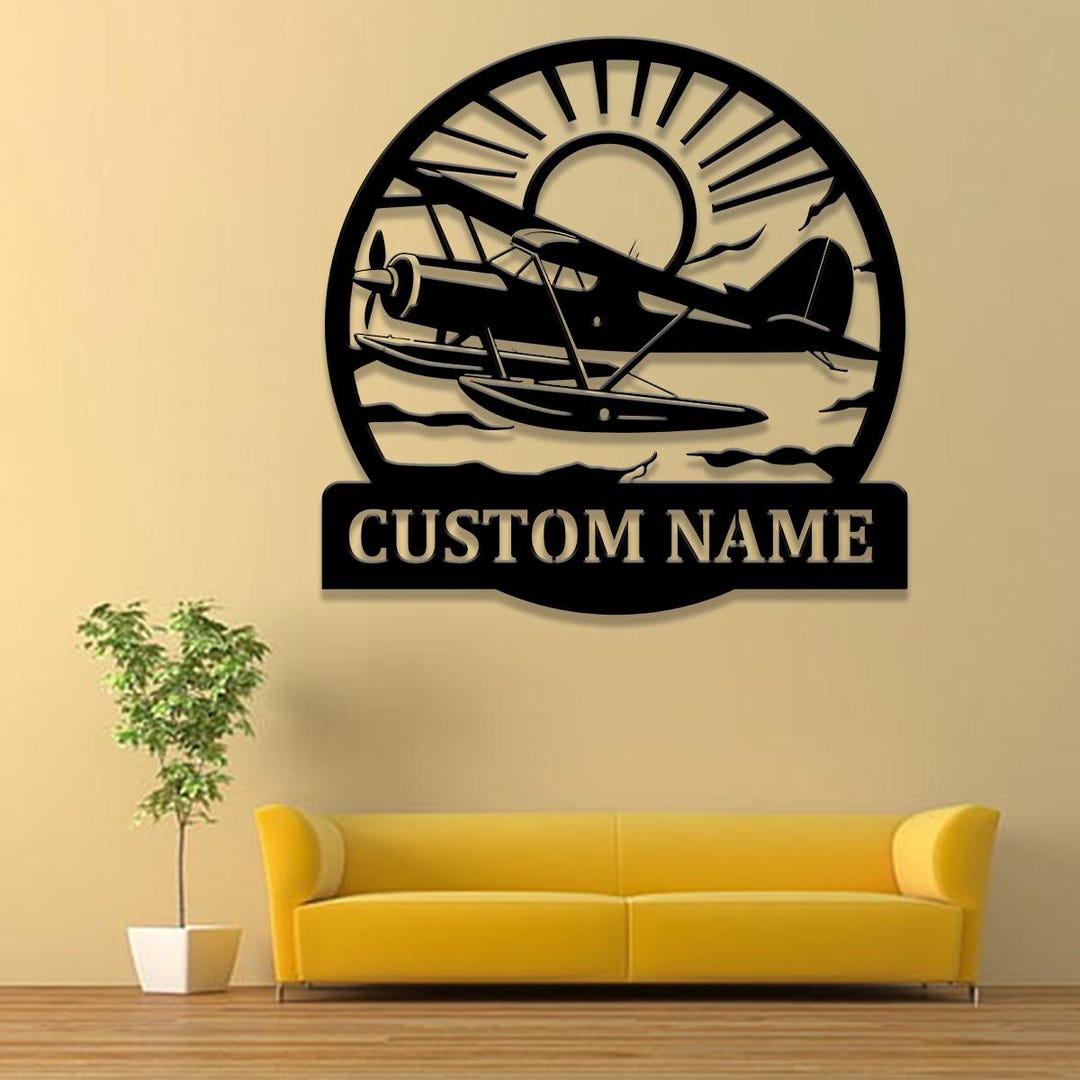 Custom Plane With Floats Metal Sign Art With LED Light, Personalized ...