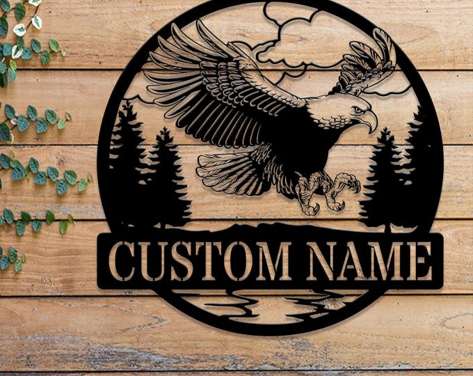 Custom Outdoor Eagle Monogram | Metal Wall Art Decor | Custom Name Sign ...