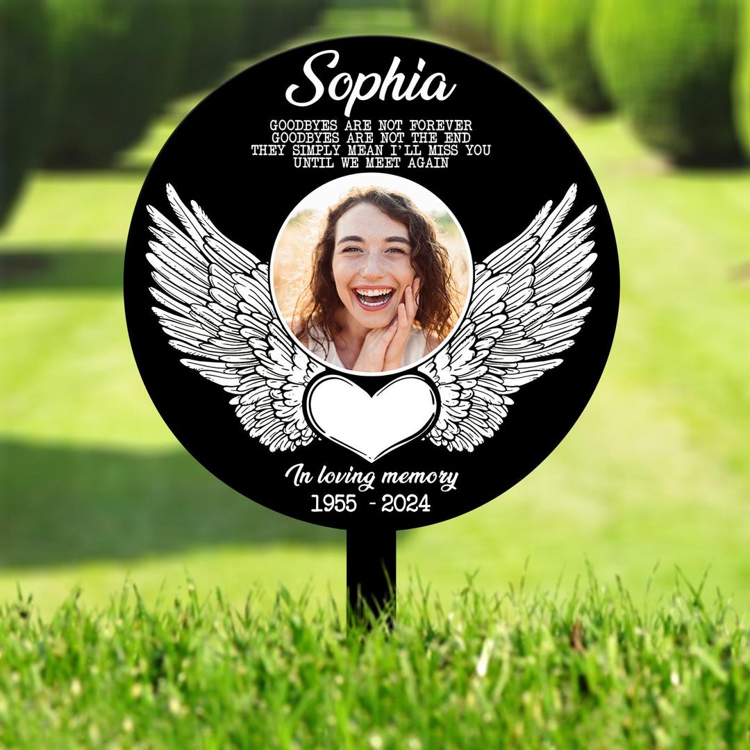 Custom Angel Wings Photo Grave Marker, Temporary Grave Marker With ...