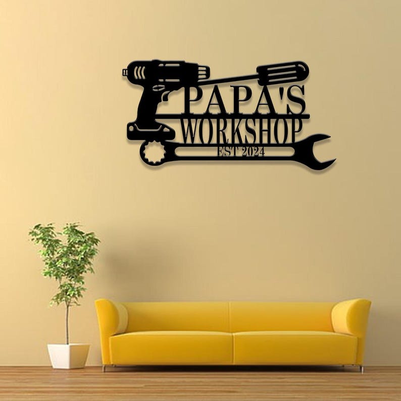 Papa's Workshop Metal Sign, Personalized Garage Wall Decor, Handyman ...