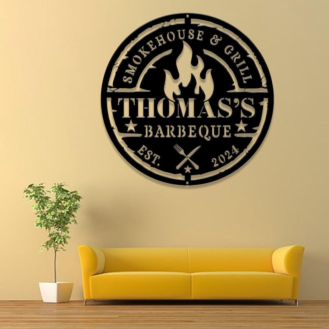 Personalized Bar and Grill Sign With LED Light, Custom BBQ Metal Sign ...