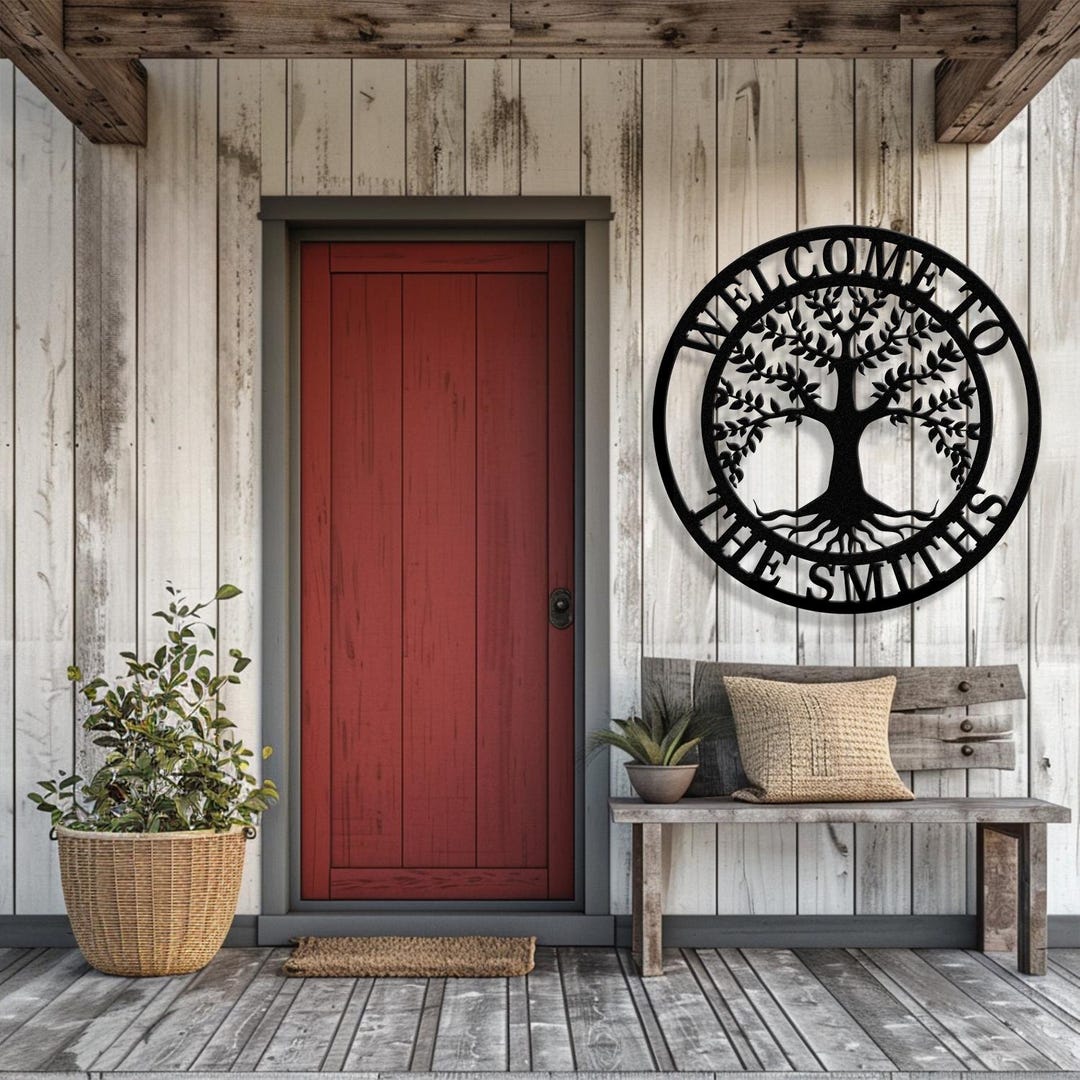 Personalized Metal Welcome Sign With Family Tree of Life Design, Custom ...