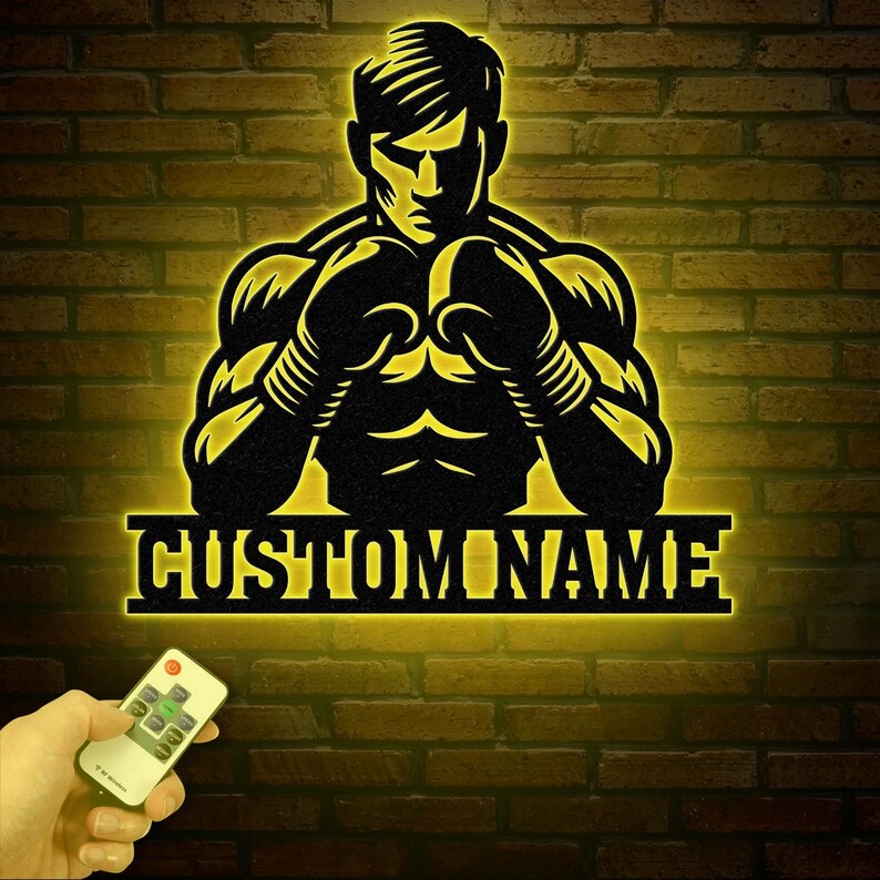 Custom Man Boxing Sign Metal Wall Art Led Light, Personalized Boxer ...