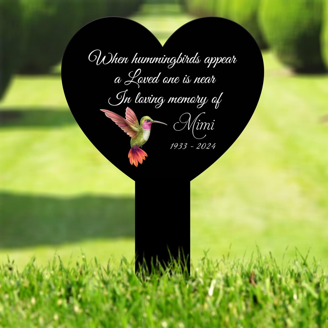 Custom Hummingbird Memorial Heart Plaque Stake, Hummingbird Name Sign ...