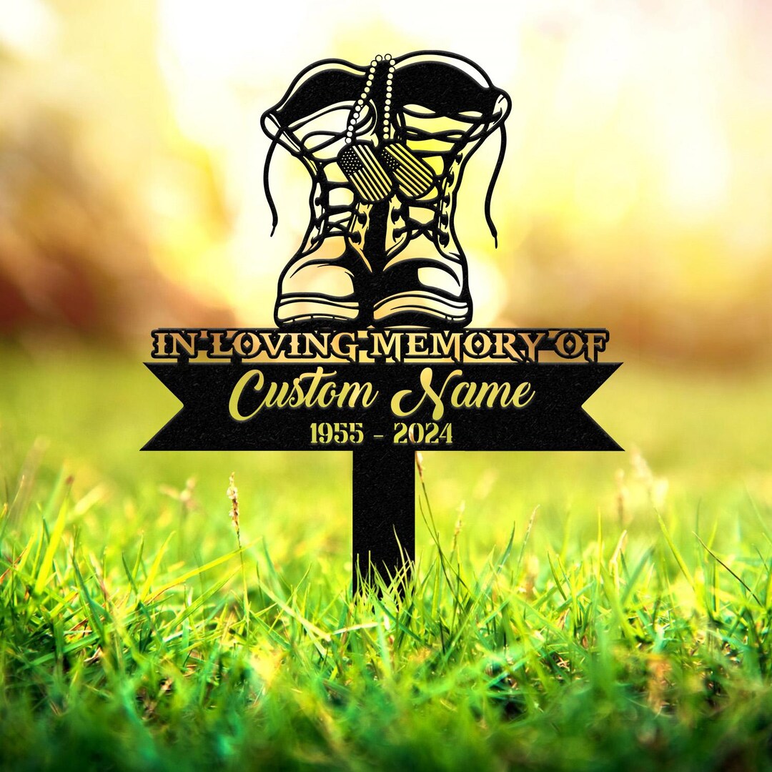 Custom Combat Boots Metal Memorial Stake, Personalized Veteran Army ...