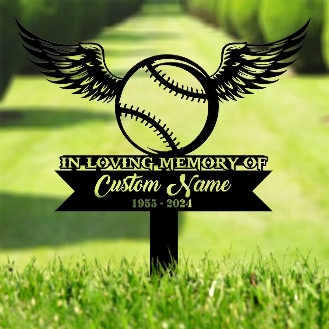 Custom Baseball With Wings Memorial Plaque Stake, Personalized Baseball ...