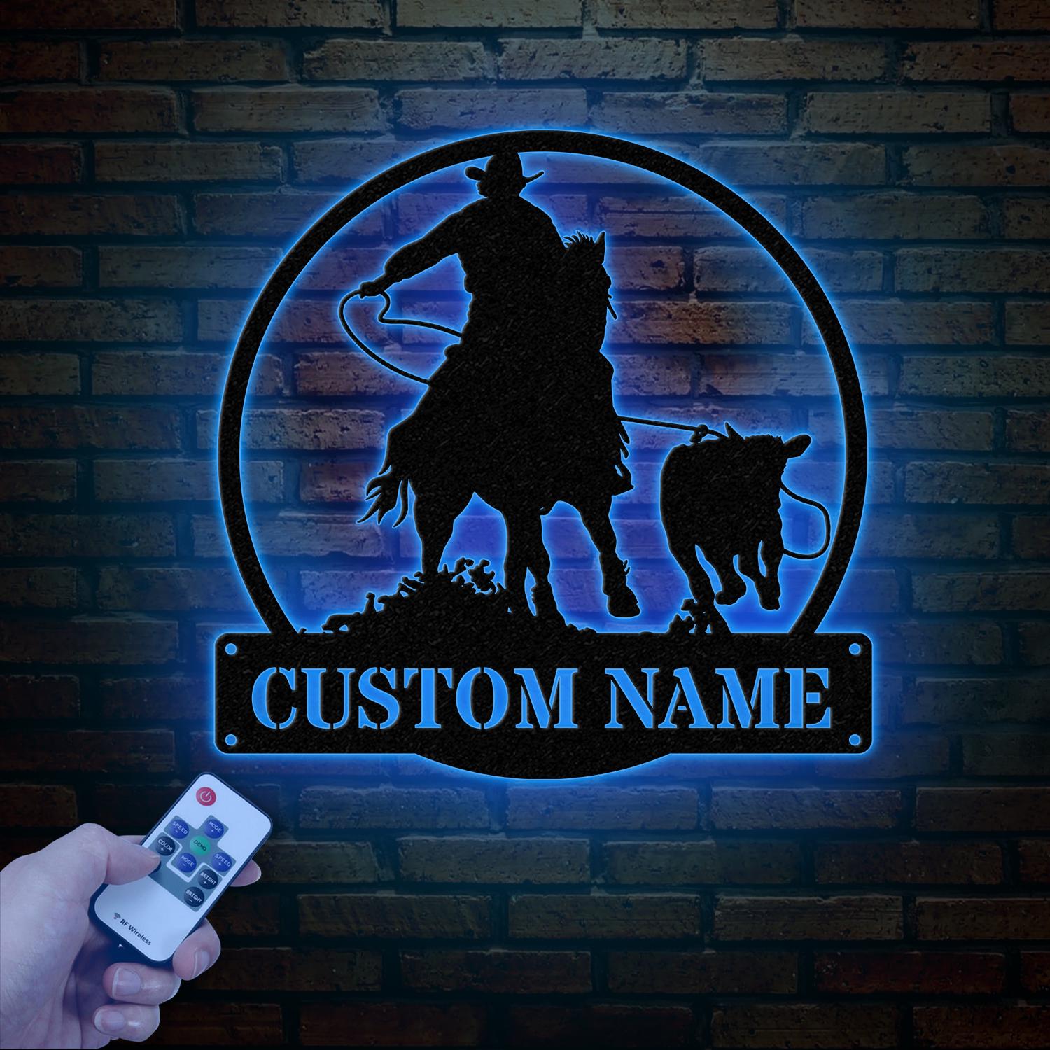 Western Riding Cowboy Metal Sign With Led Lights, Horse Lover Gift ...