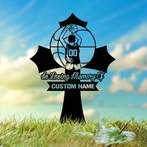 Custom Basketball Memorial Plaque Cross Stake, Personalized Basketball ...