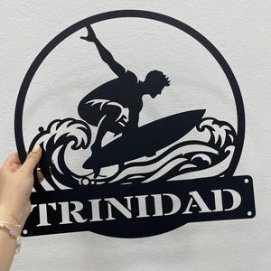 Custom Surfer Metal Wall Sign, Personalized Beach Wave Metal Art ...