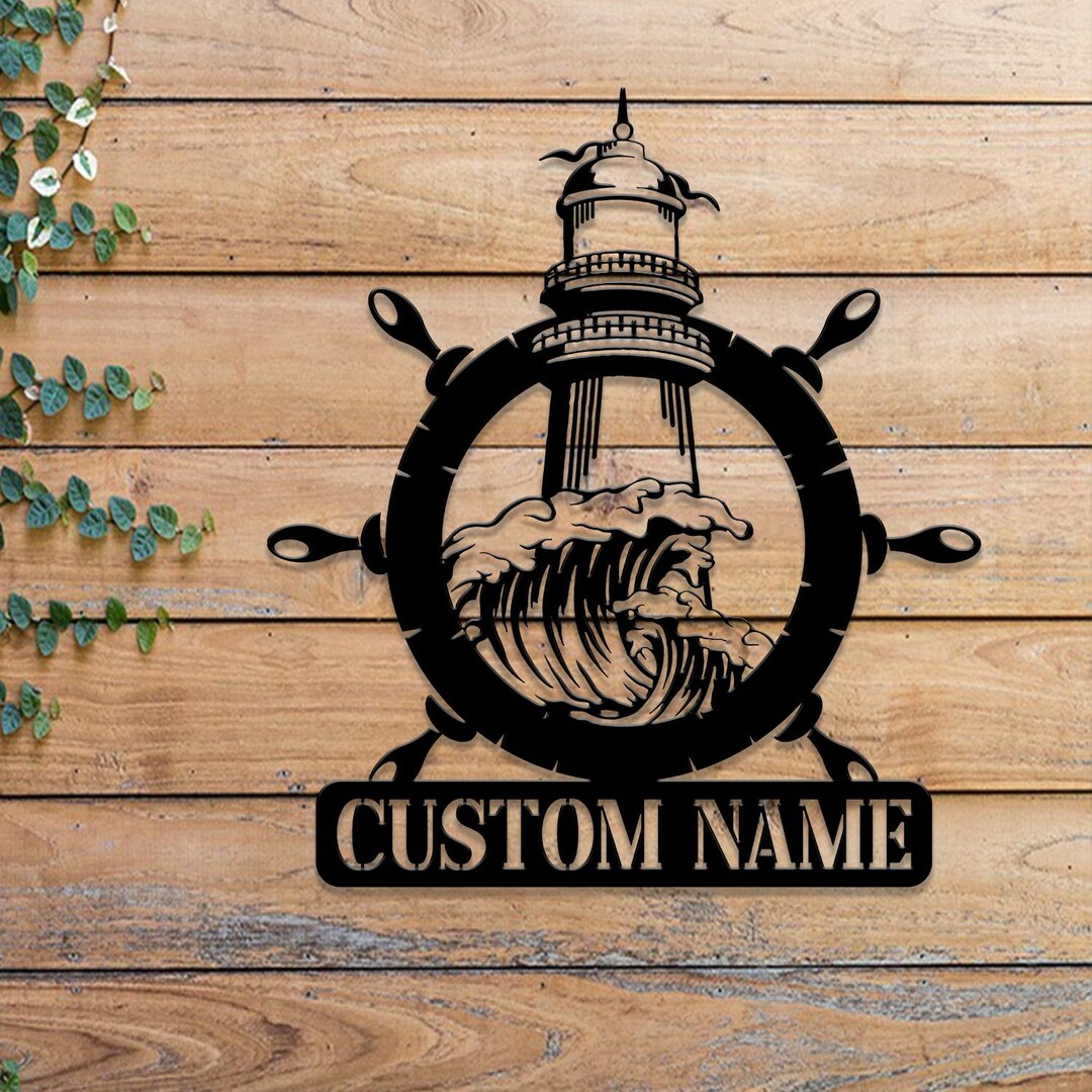 Custom Lighthouse Metal Sign With LED Light, Personalized Beach House ...